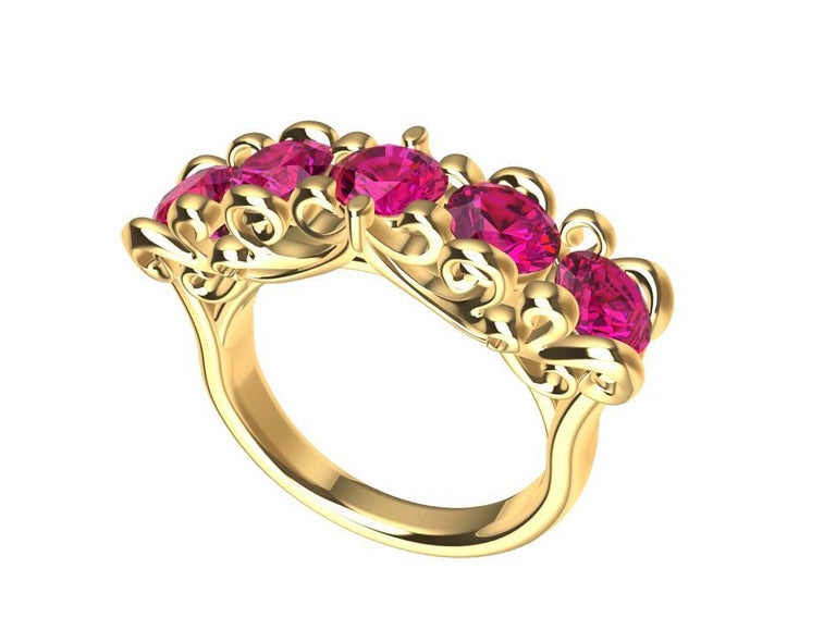 Customizable 18 Karat Yellow Gold Modern Victorian Rubies Cocktail Ring ...