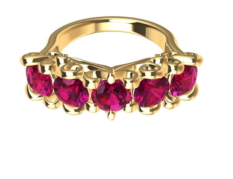 Customizable 18 Karat Yellow Gold Modern Victorian Rubies Cocktail Ring ...