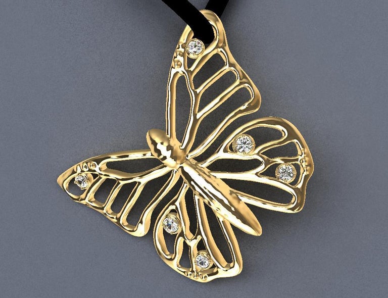 18 Karat Yellow Gold Monarch Butterfly and GIA Diamonds Pendant ...
