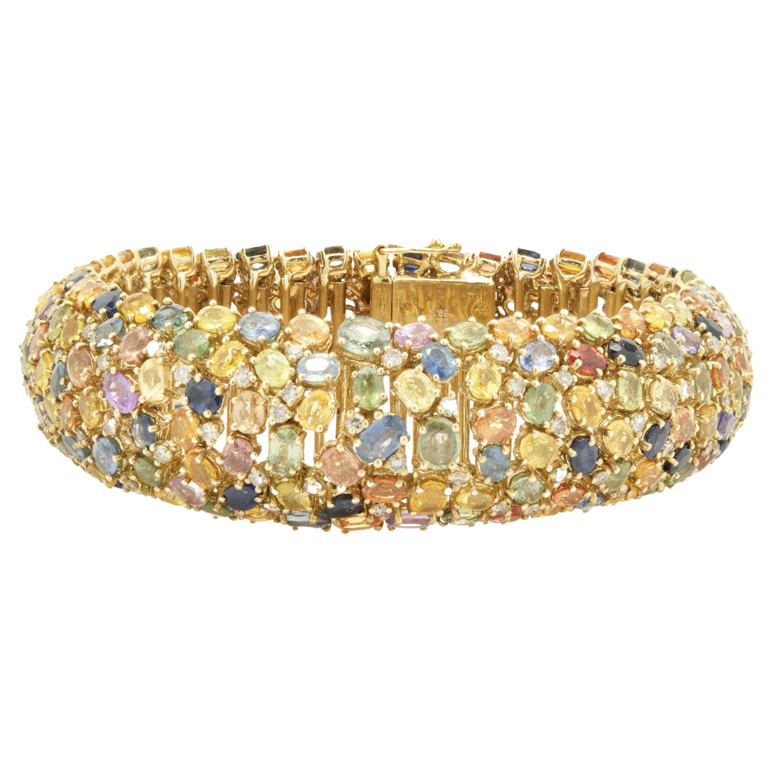 18 Karat Yellow Gold Multi Colored Sapphire and Diamond Bracelet For ...