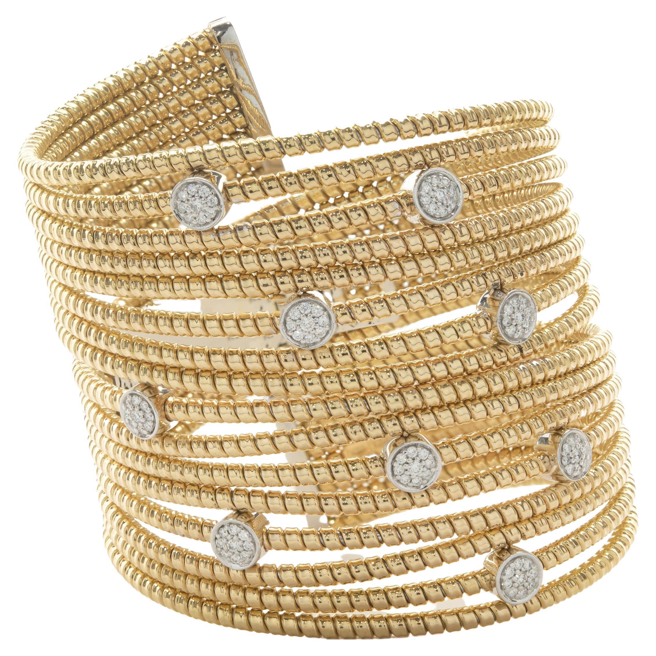 18 Karat Yellow Gold Diamond Slinky Bracelet with Three Pave Diamond ...