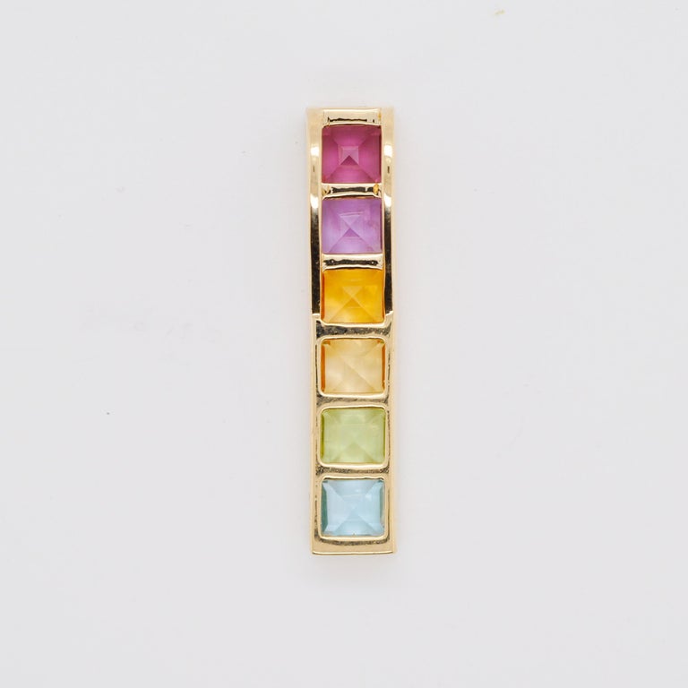 18 Karat Yellow Gold Multicolour Linear Rainbow Bar Pendant Necklace ...