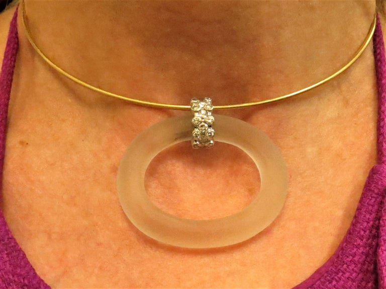 18 Karat Yellow Gold Neck Wire with Diamond and Crystal Pendant at 1stDibs