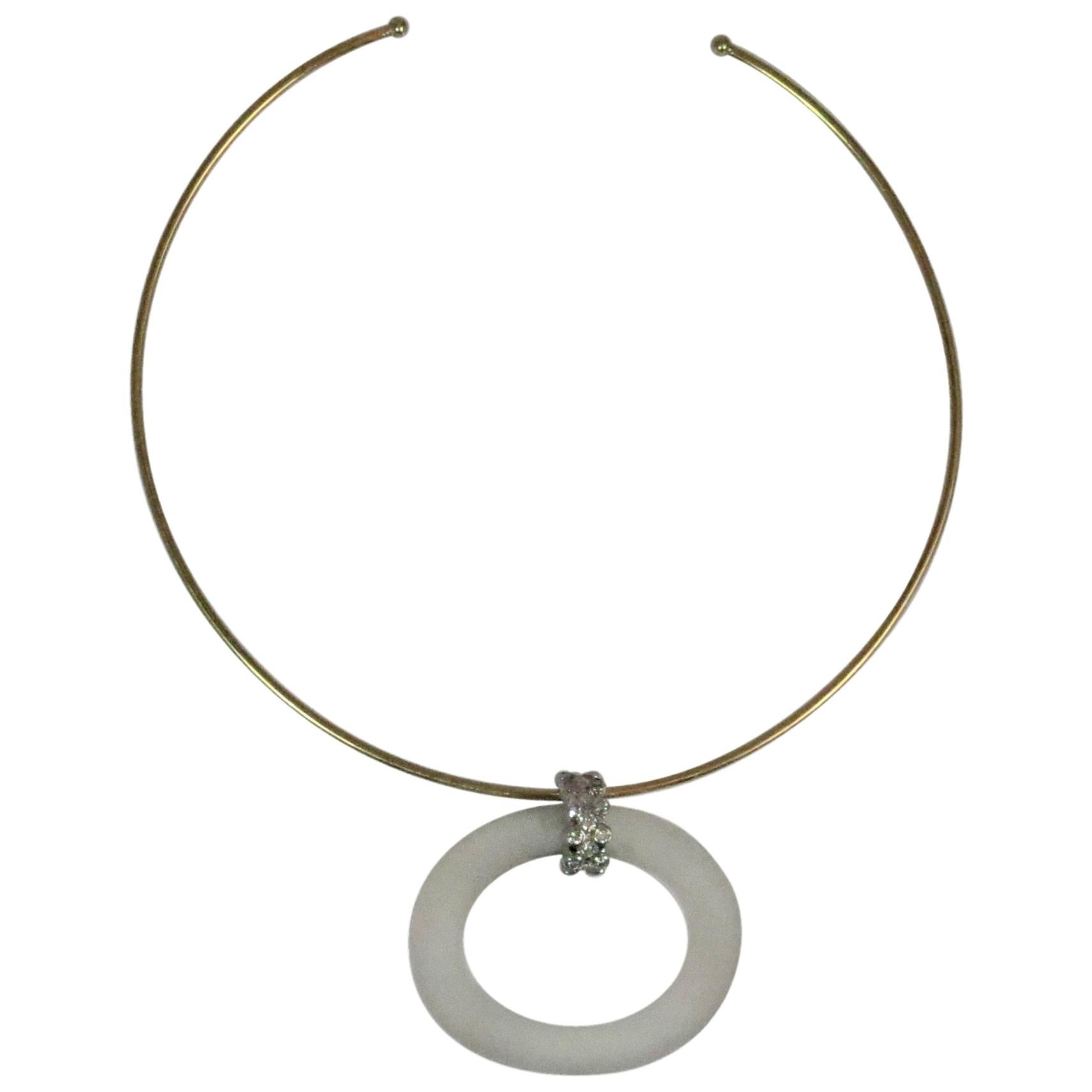 18 Karat Yellow Gold Neck Wire with Diamond and Crystal Pendant at ...