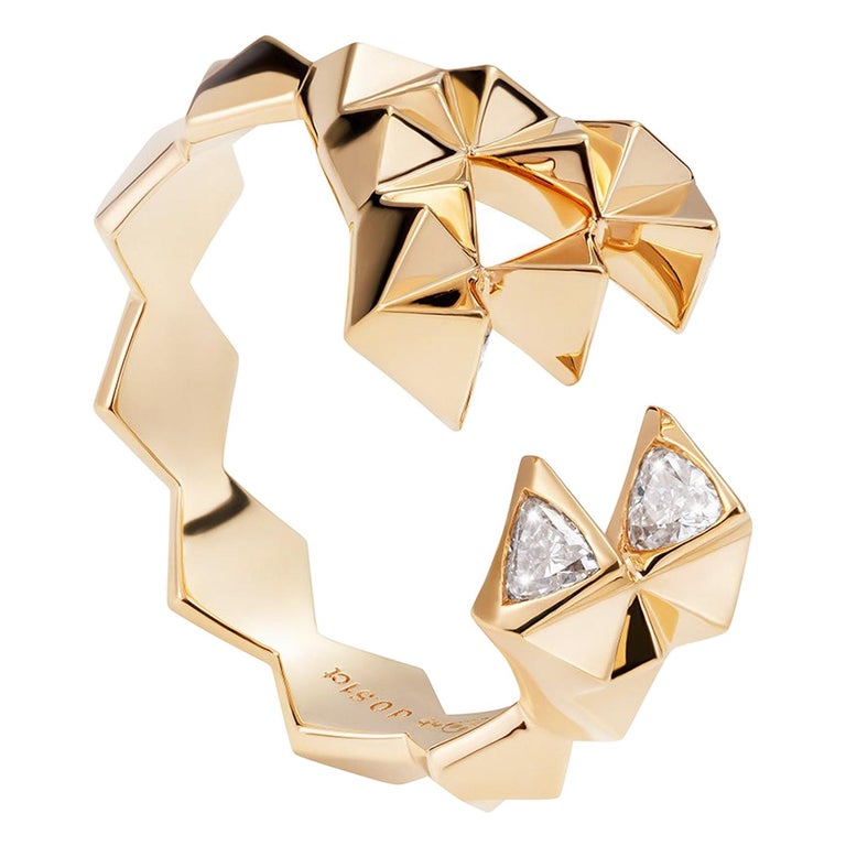 18 Karat Yellow Gold Open Ring with Diamonds For Sale at 1stDibs