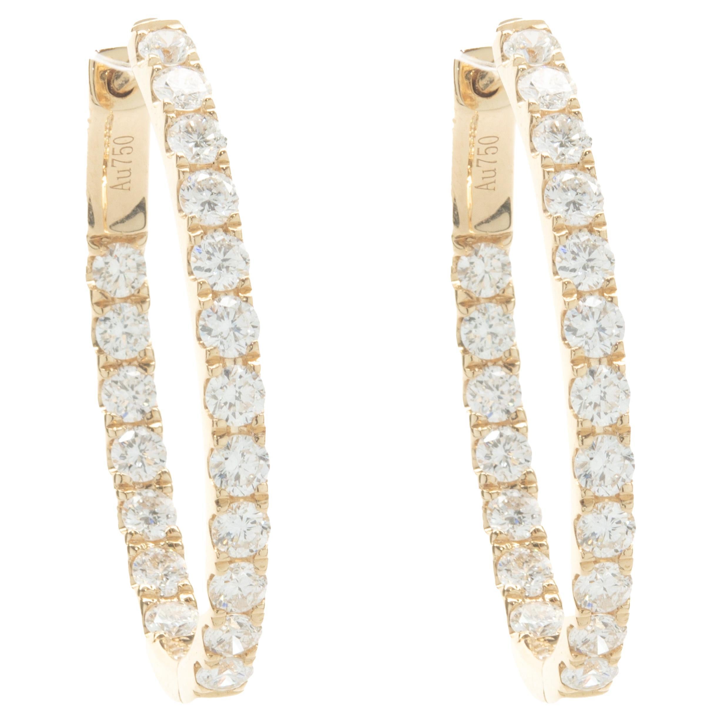 18 Karat White Gold Oval Diamond Inside Outside Hoop Earrings For Sale ...