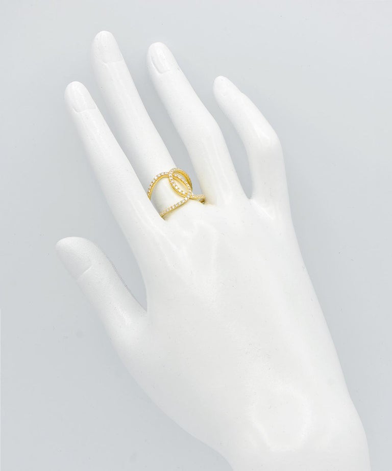 18 Karat Yellow Gold Overlapping Loop Diamond Ring For Sale at 1stDibs