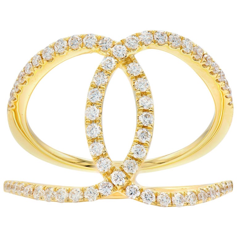 18 Karat Yellow Gold Overlapping Loop Diamond Ring For Sale at 1stDibs