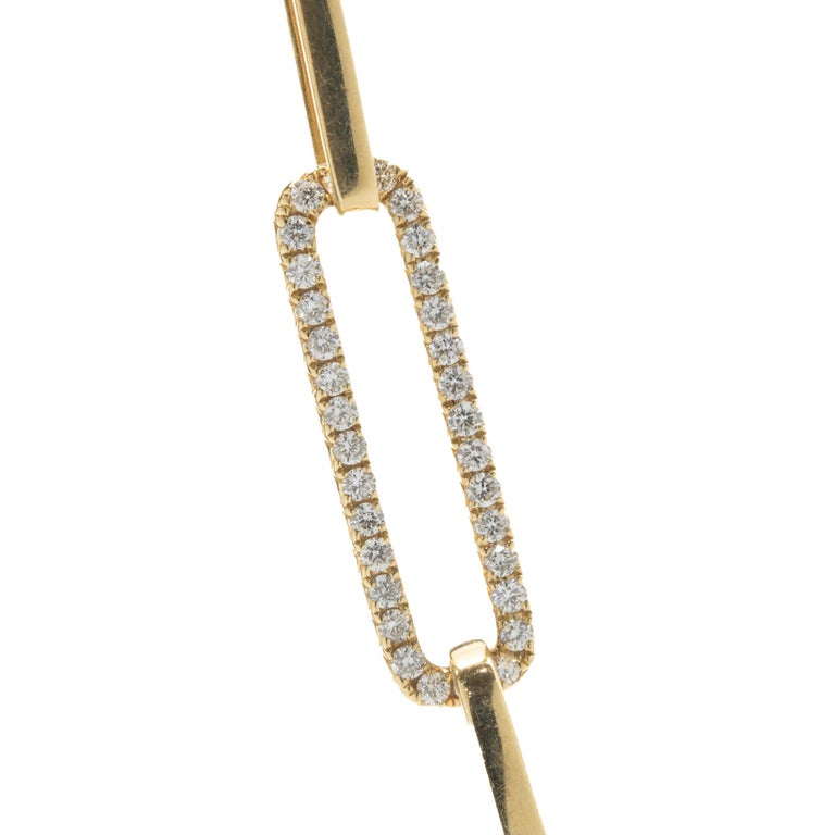 18 Karat Yellow Gold Paperclip Link Necklace with Pave Diamond Stations ...