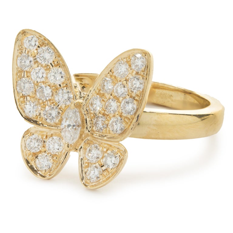 18 Karat Yellow Gold Pave Diamond Butterfly Ring For Sale at 1stDibs