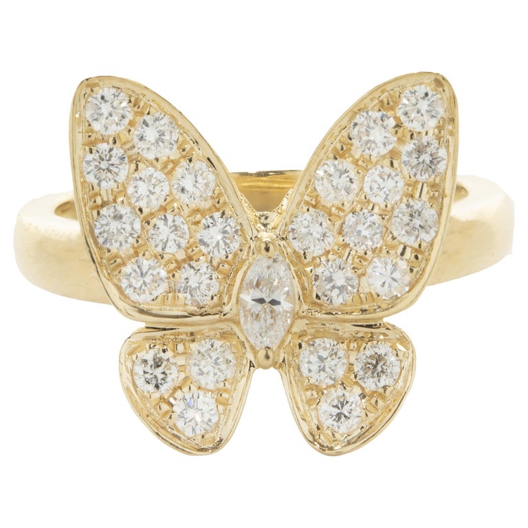 18 Karat Yellow Gold Pave Diamond Butterfly Ring For Sale at 1stDibs