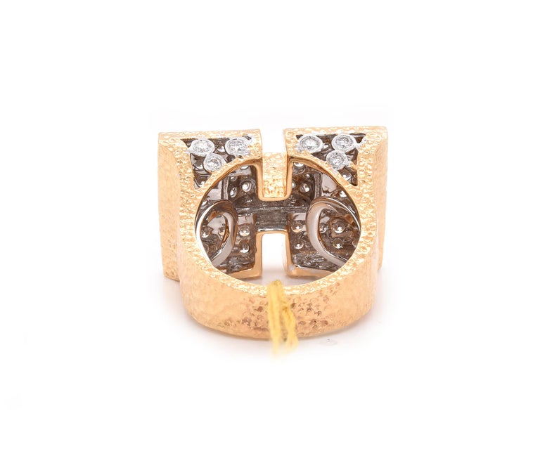 18 Karat Yellow Gold Pave Diamond H Ring For Sale at 1stDibs