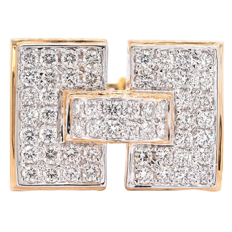 18 Karat Yellow Gold Pave Diamond H Ring For Sale at 1stDibs