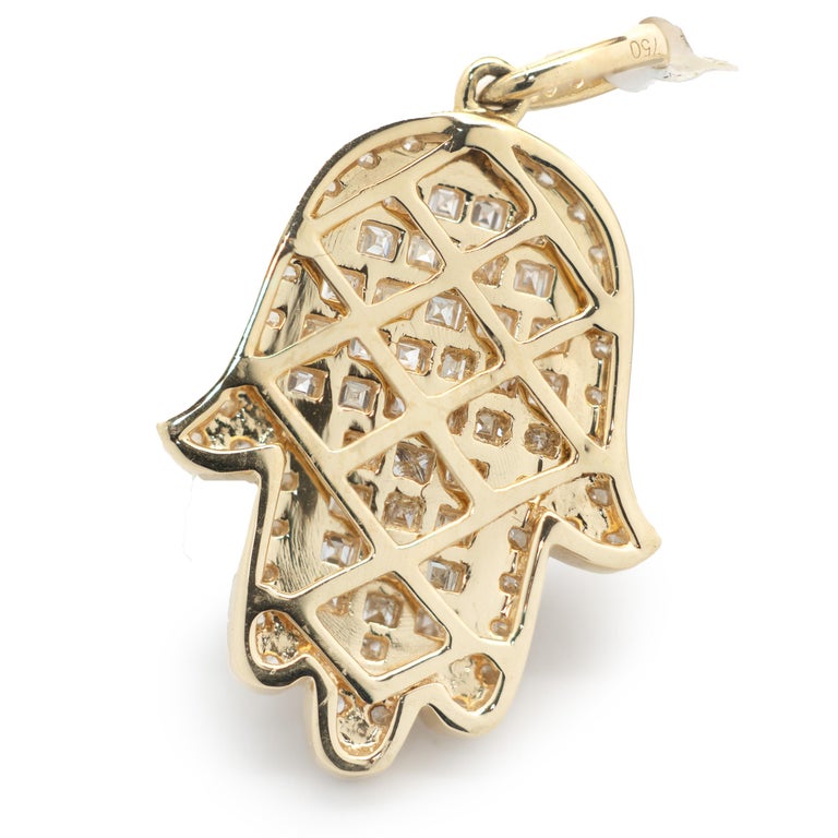 18 Karat Yellow Gold Pave Diamond Hamsa Pendant For Sale at 1stDibs