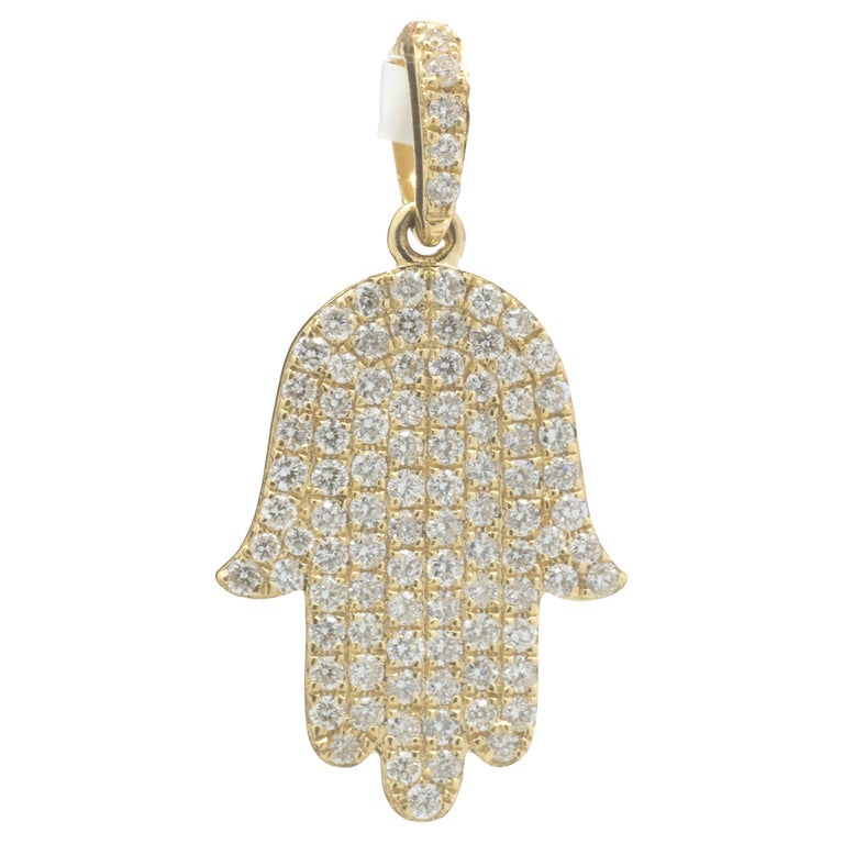 18 Karat Yellow Gold Pave Diamond Hamsa Pendant For Sale at 1stDibs