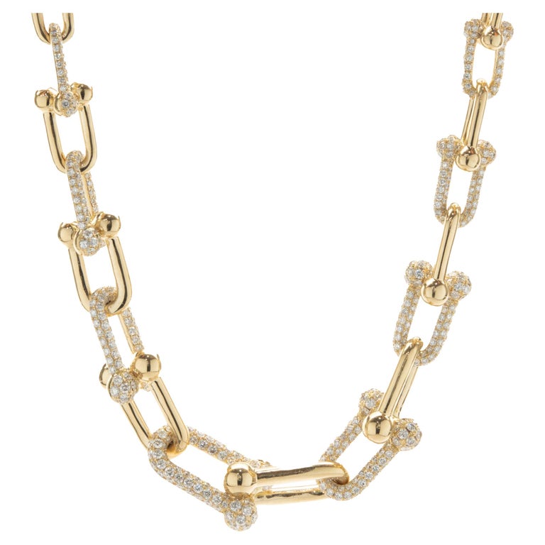 18 Karat Yellow Gold Pave Diamond Hardware Link Necklace at 1stDibs