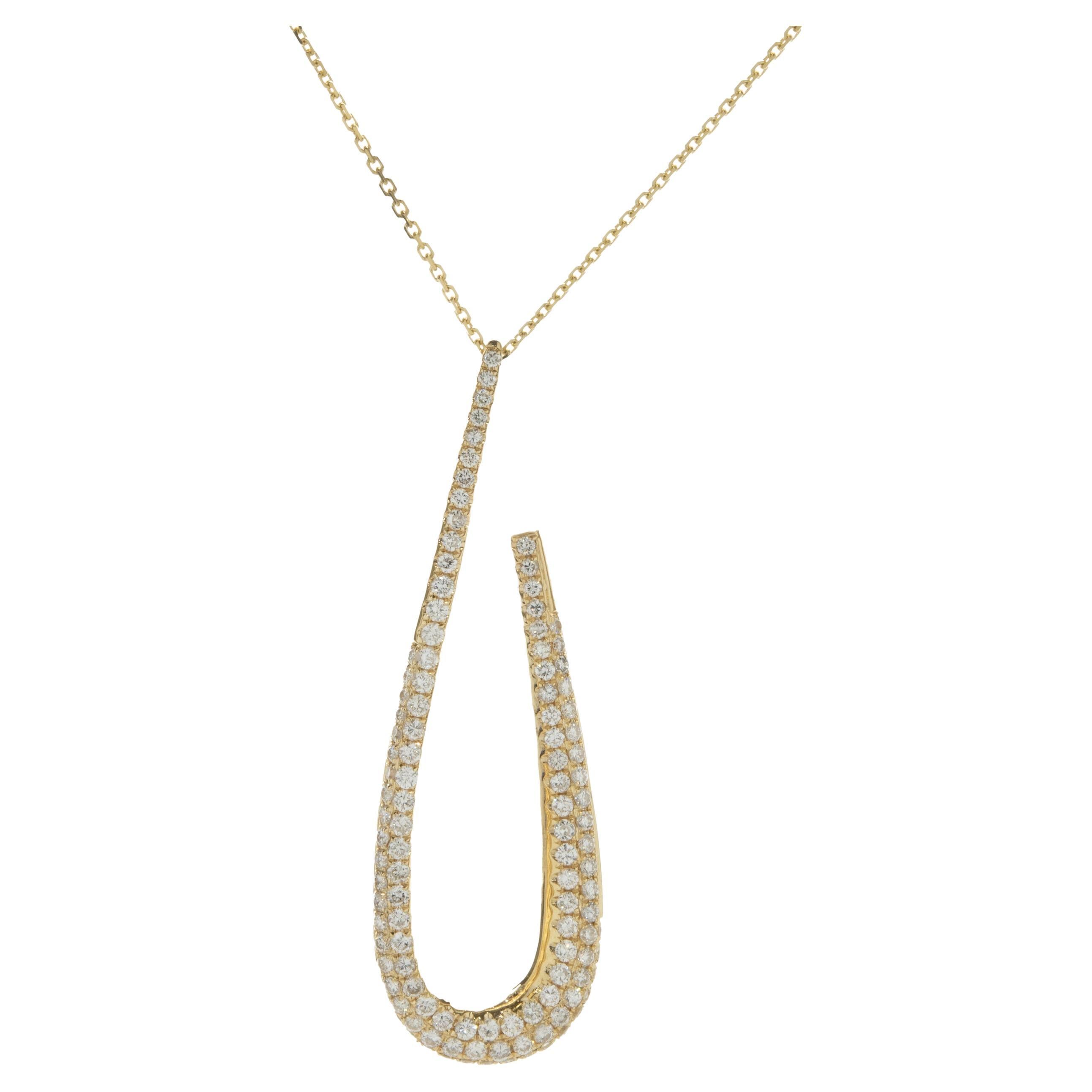 18 Karat Yellow Gold Pave Diamond Loop Necklace For Sale at 1stDibs
