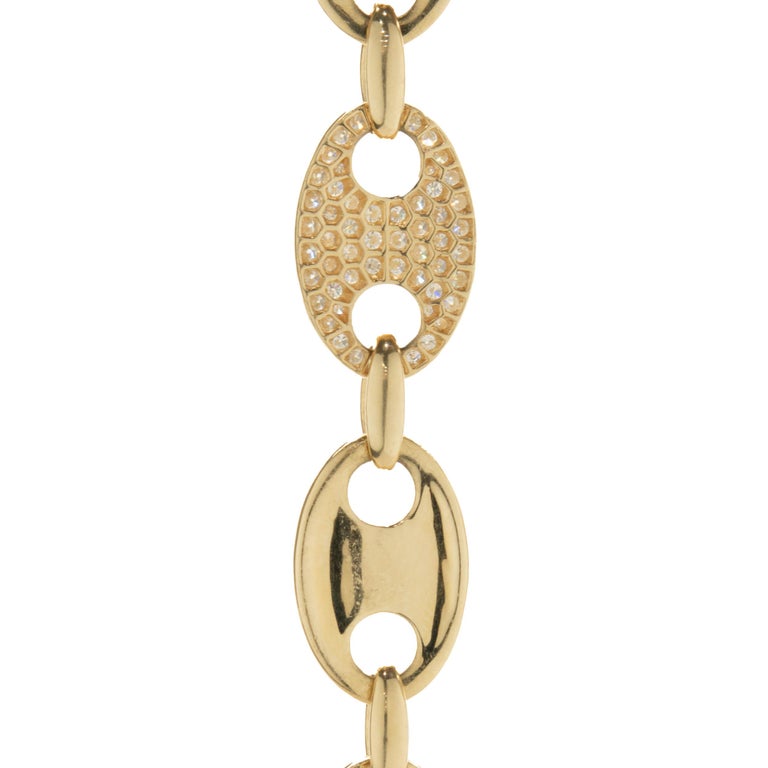 18 Karat Yellow Gold Pave Diamond Mariner Link Station Bracelet For ...