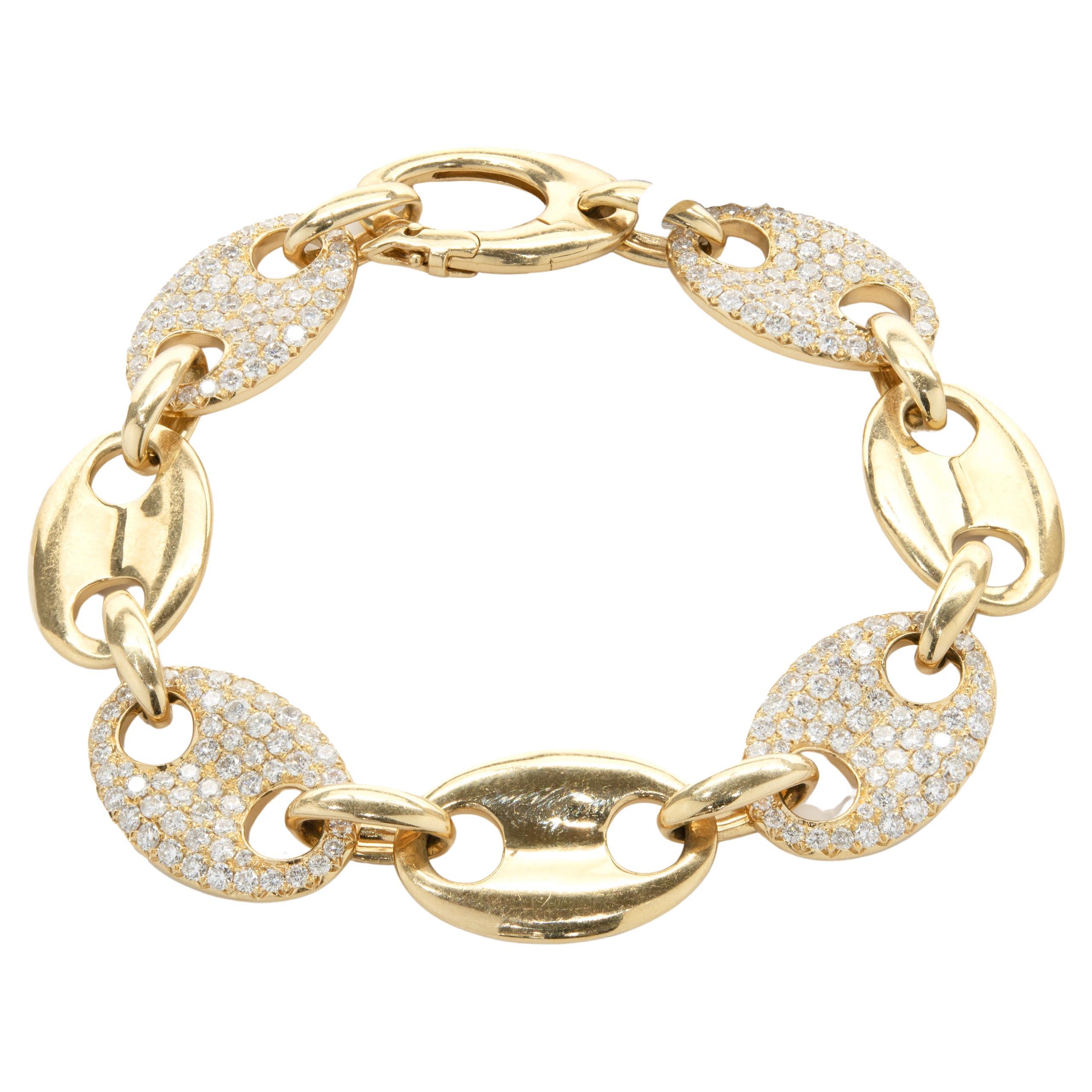 18 Karat Yellow Gold Pave Diamond Mariner Link Station Bracelet at 1stDibs