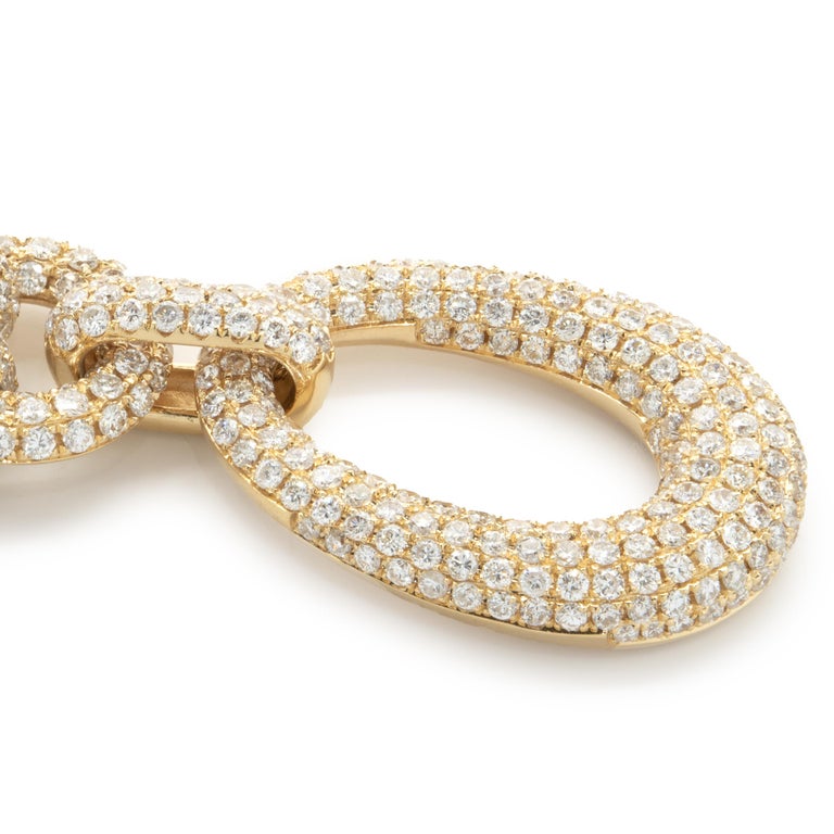 18 Karat Yellow Gold Pave Diamond Paperclip Link with Oval Drop For ...