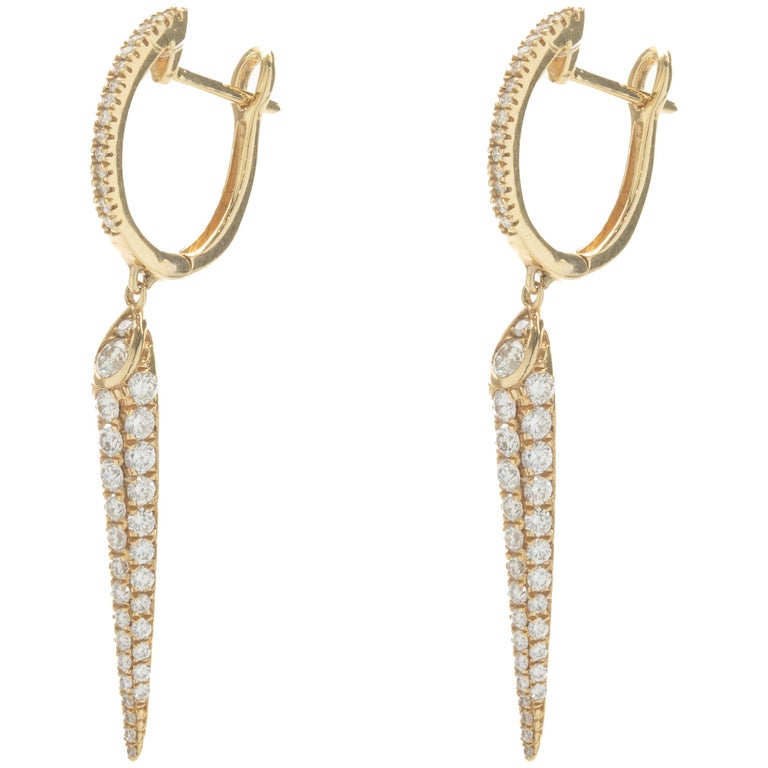 18 Karat Yellow Gold Pave Diamond Spike Drop Earrings For Sale at 1stDibs