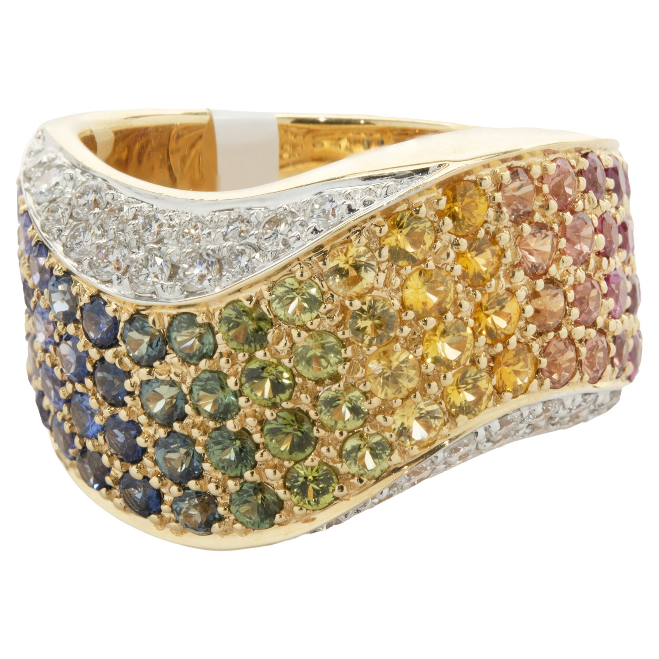 18 Karat Yellow Gold Sapphire and Diamond Band For Sale at 1stDibs ...