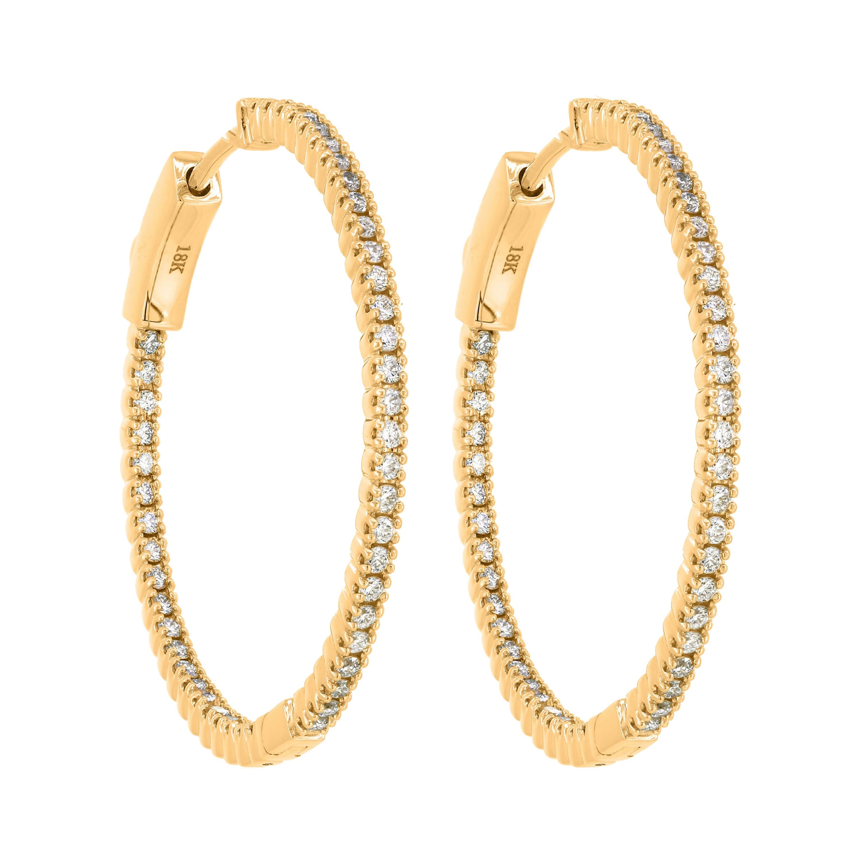 18 Karat Yellow Gold Inside Out Pave Diamond Hoops For Sale at 1stDibs