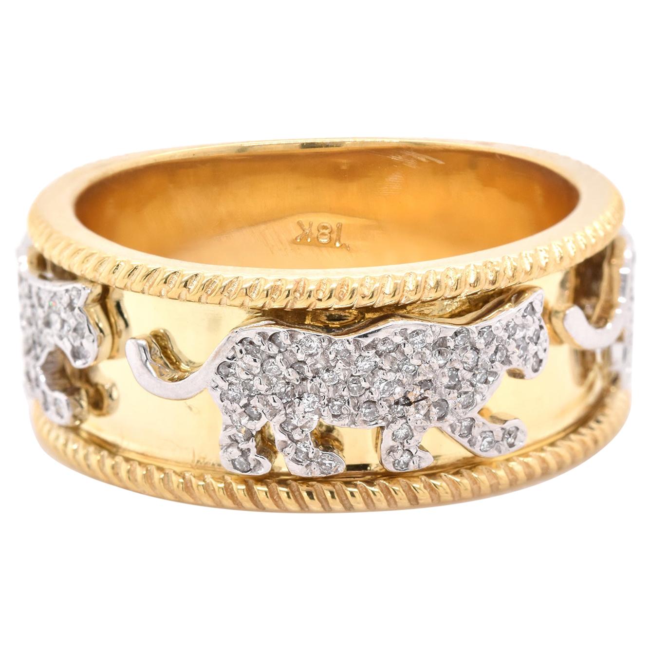 Odelia 18 Karat Yellow Gold Diamond Pave Clover Double Band Ring at 1stDibs