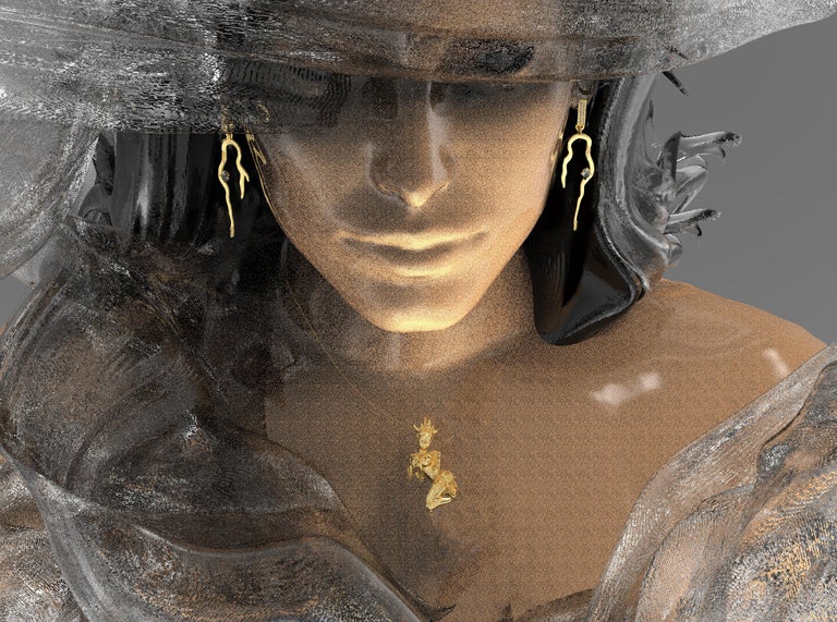 18 Karat Yellow Gold Devata Pendant Necklace with Malaya Garnet and ...