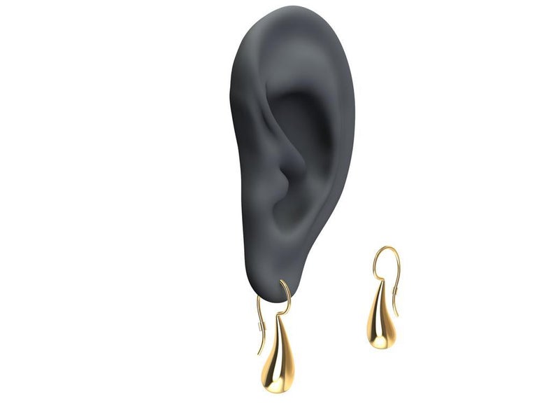 18 Karat Yellow Gold Petite Teardrop Drop Earrings For Sale at 1stDibs