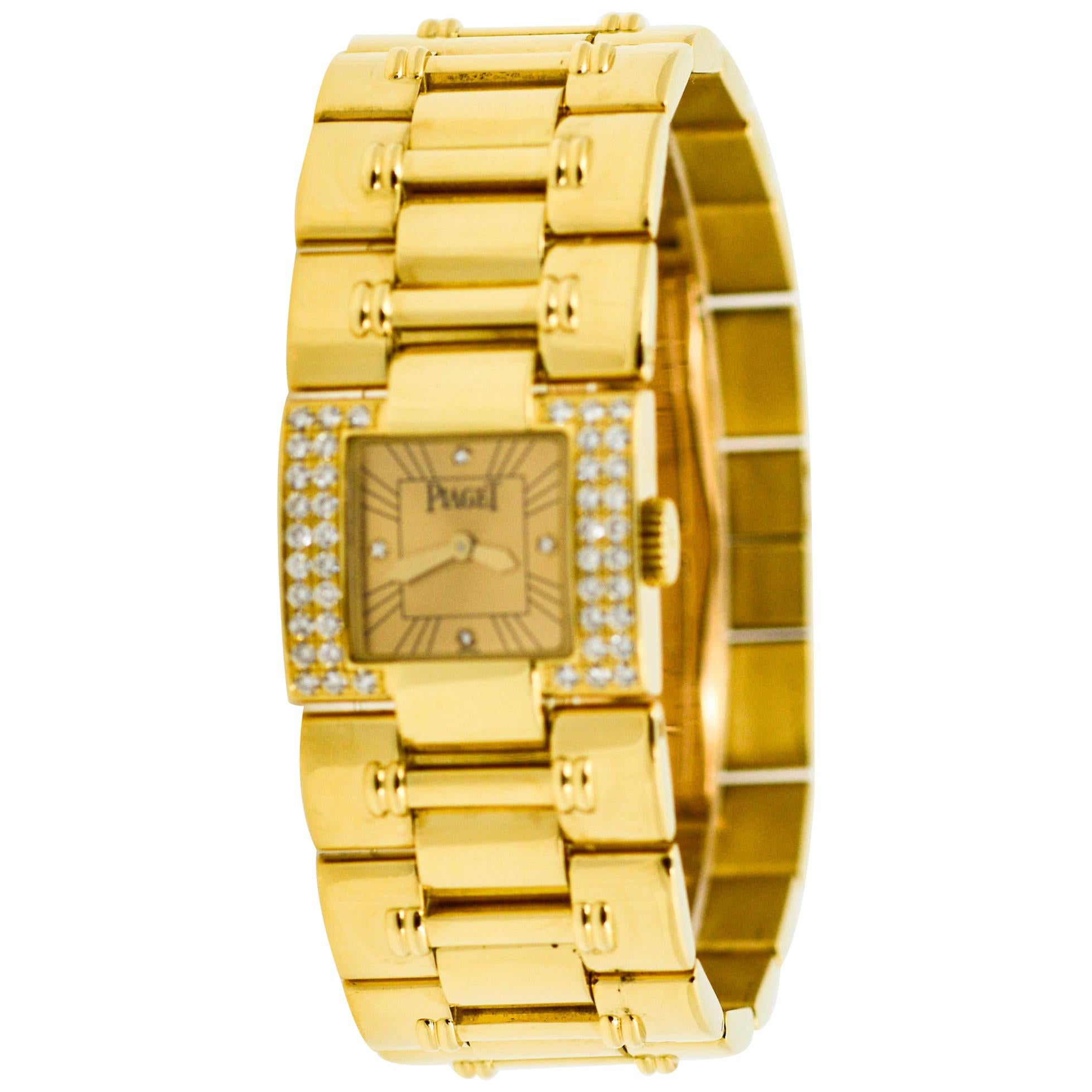 18 Karat Yellow Gold Piaget Dancer Pre-Owned Watch with Diamonds at 1stDibs