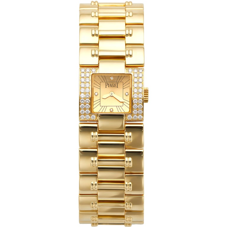 18 Karat Yellow Gold Piaget Dancer Pre-Owned Watch with Diamonds at 1stDibs