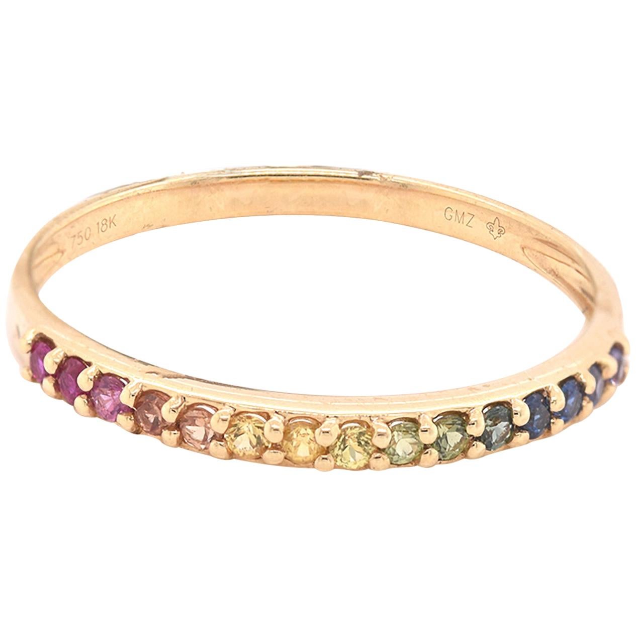 14 Karat Yellow Gold Rainbow Gemstone Eternity Band 6.44 Carat Ring at ...