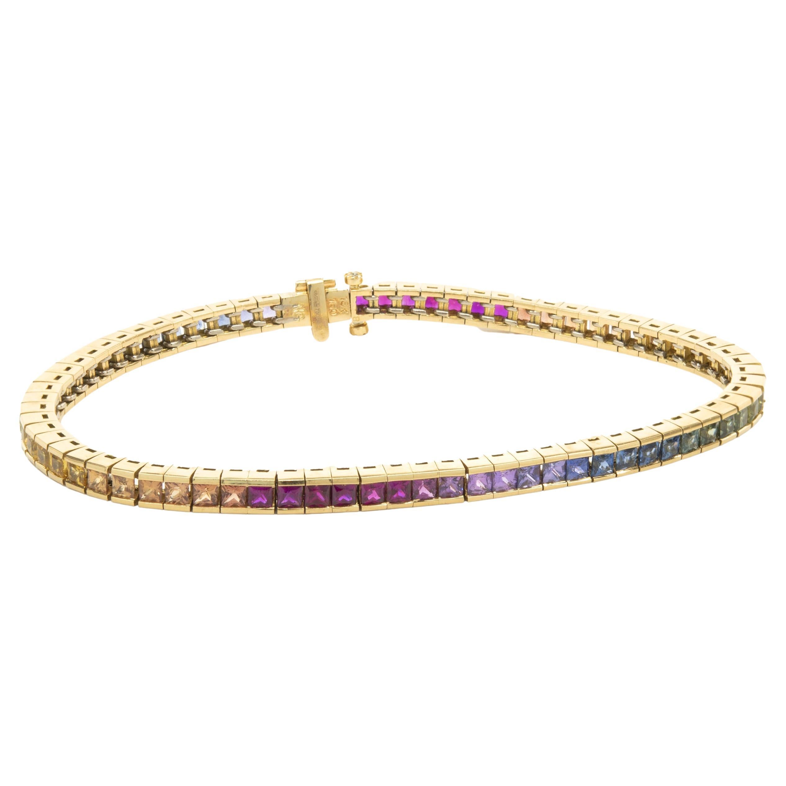 18 Karat Yellow Gold Rainbow Multi Gemstone Tennis Bracelet At 1stdibs