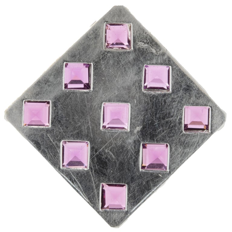18 Karat Yellow Gold Rhodium Coated Purple Zircon Square Pendant For ...