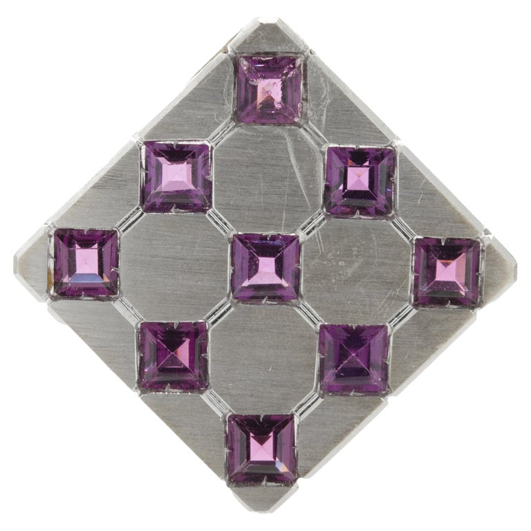 18 Karat Yellow Gold Rhodium Coated Purple Zircon Square Pendant For ...