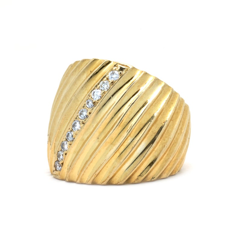 18 Karat Yellow Gold Ribbed Diamond Cigar Band For Sale at 1stDibs ...