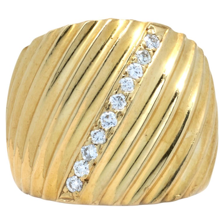 18 Karat Yellow Gold Ribbed Diamond Cigar Band For Sale at 1stDibs ...
