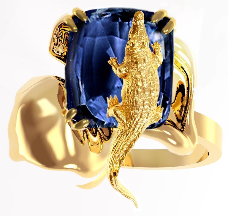 18 Karat Yellow Gold Nature Morte Style Ring with Cushion Natural ...