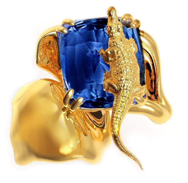 18 Karat Yellow Gold Nature Morte Style Ring with Cushion Natural ...