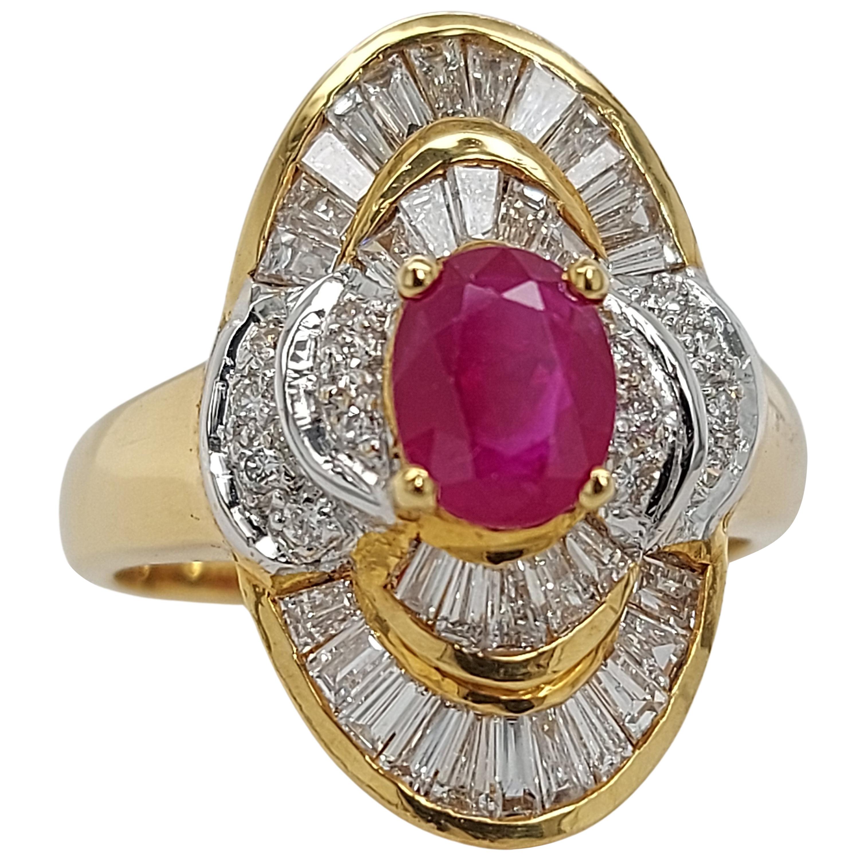 Custom Shield Cut Ruby with Diamond Ring Set in 18 Karat Gold Settings ...