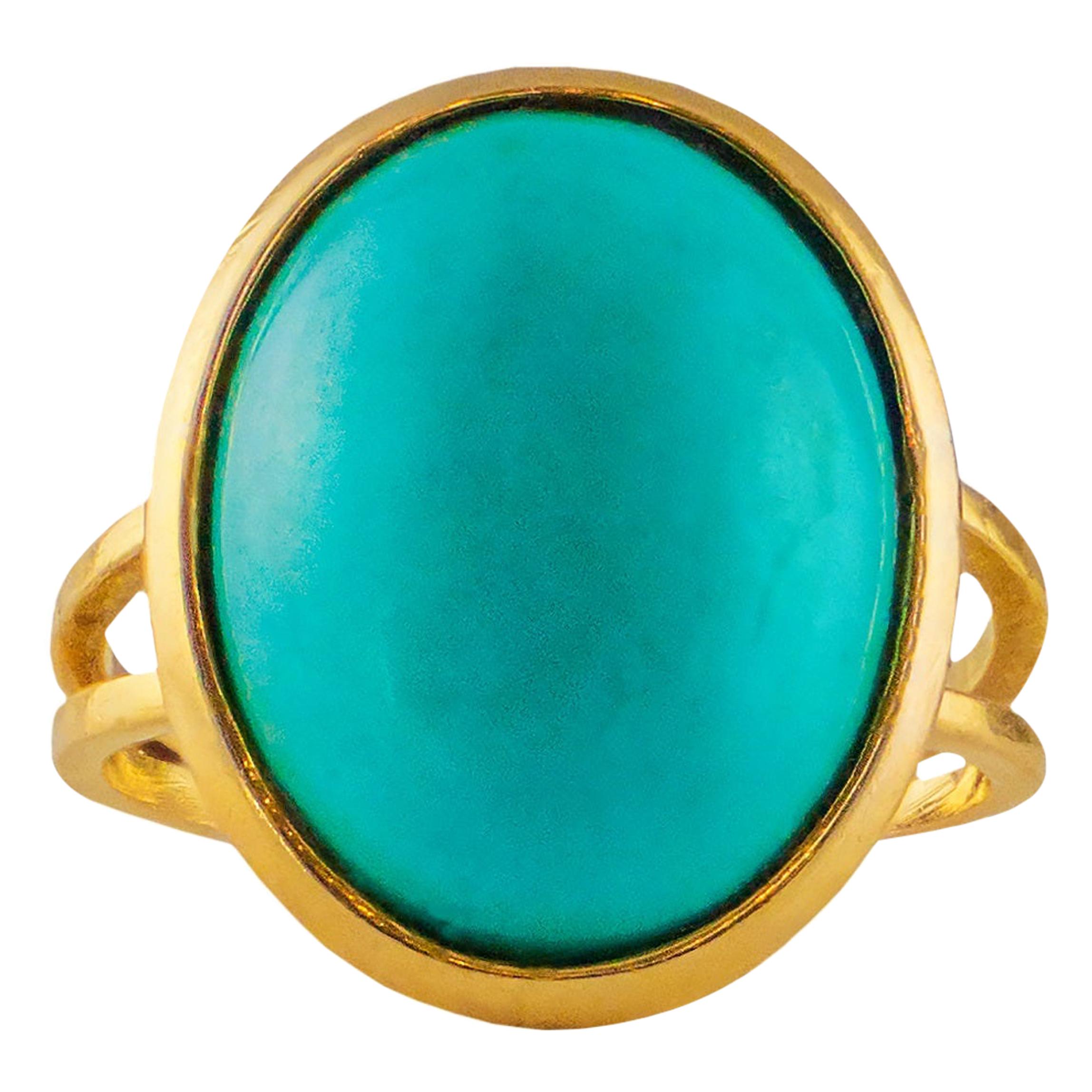 18 Karat Yellow Gold Ring with Turquoise Stone at 1stDibs