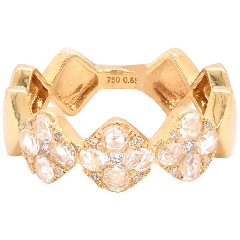 18 Karat Yellow Gold Rose Cut Diamond Kite Shape Band For Sale at 1stDibs