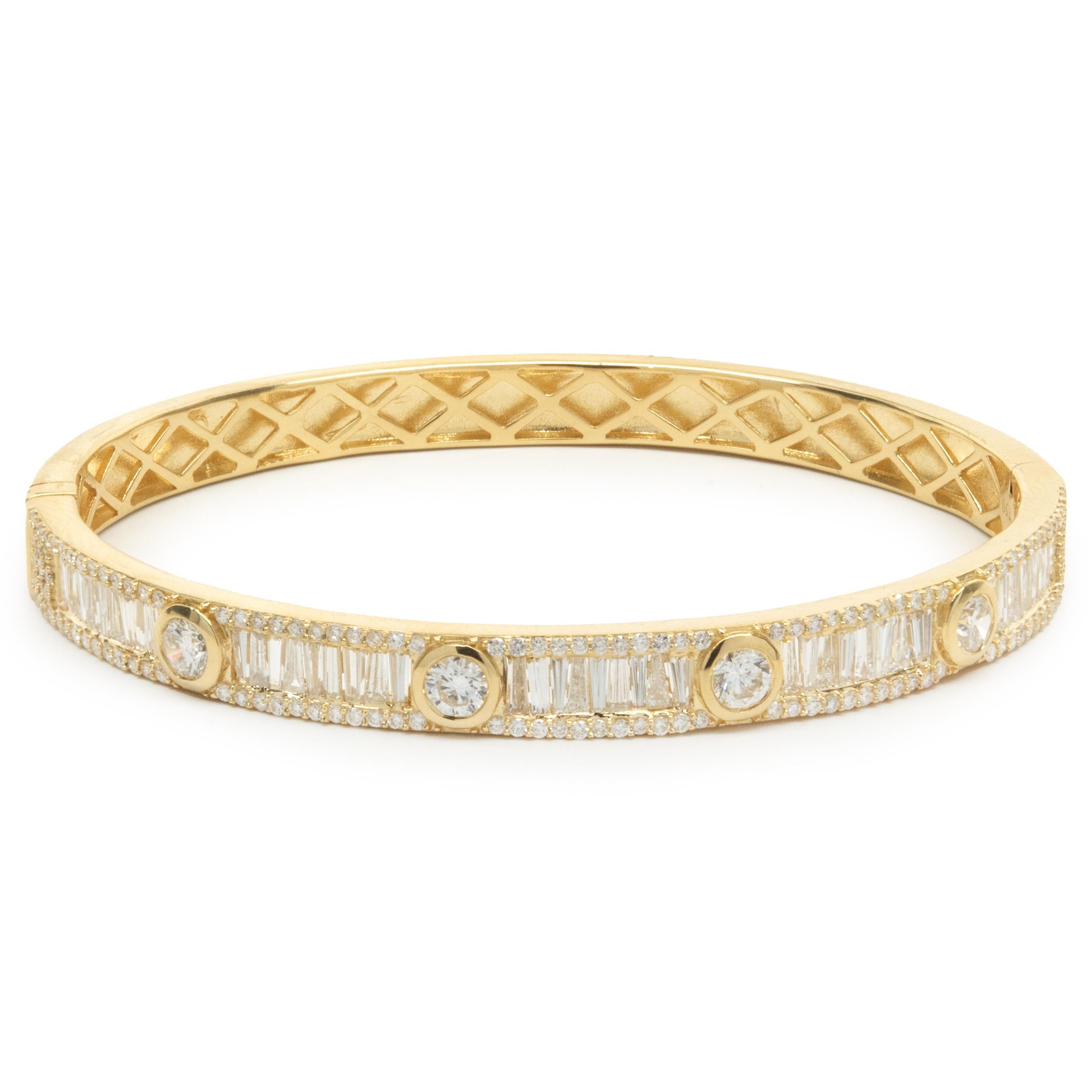0.70 Carat Baguette Diamond Bangle Bracelet 18 Karat Yellow Gold Fine ...