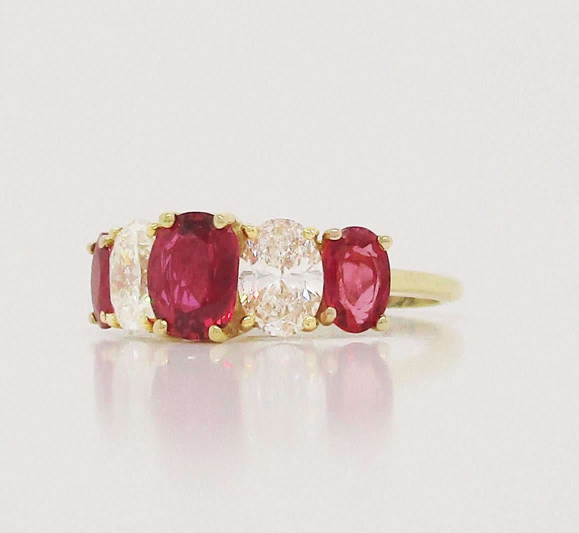 18 Karat Yellow Gold Ruby and Diamond Kurt Wayne Five-Stone Ring at ...