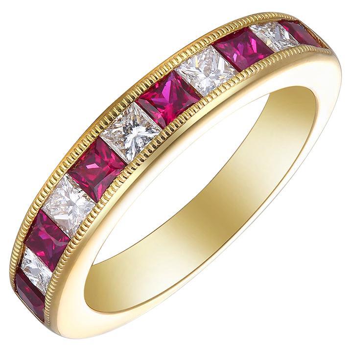 Antique, Royal Gold Ring with Rose Cut Trillion Diamond, Rubies and ...