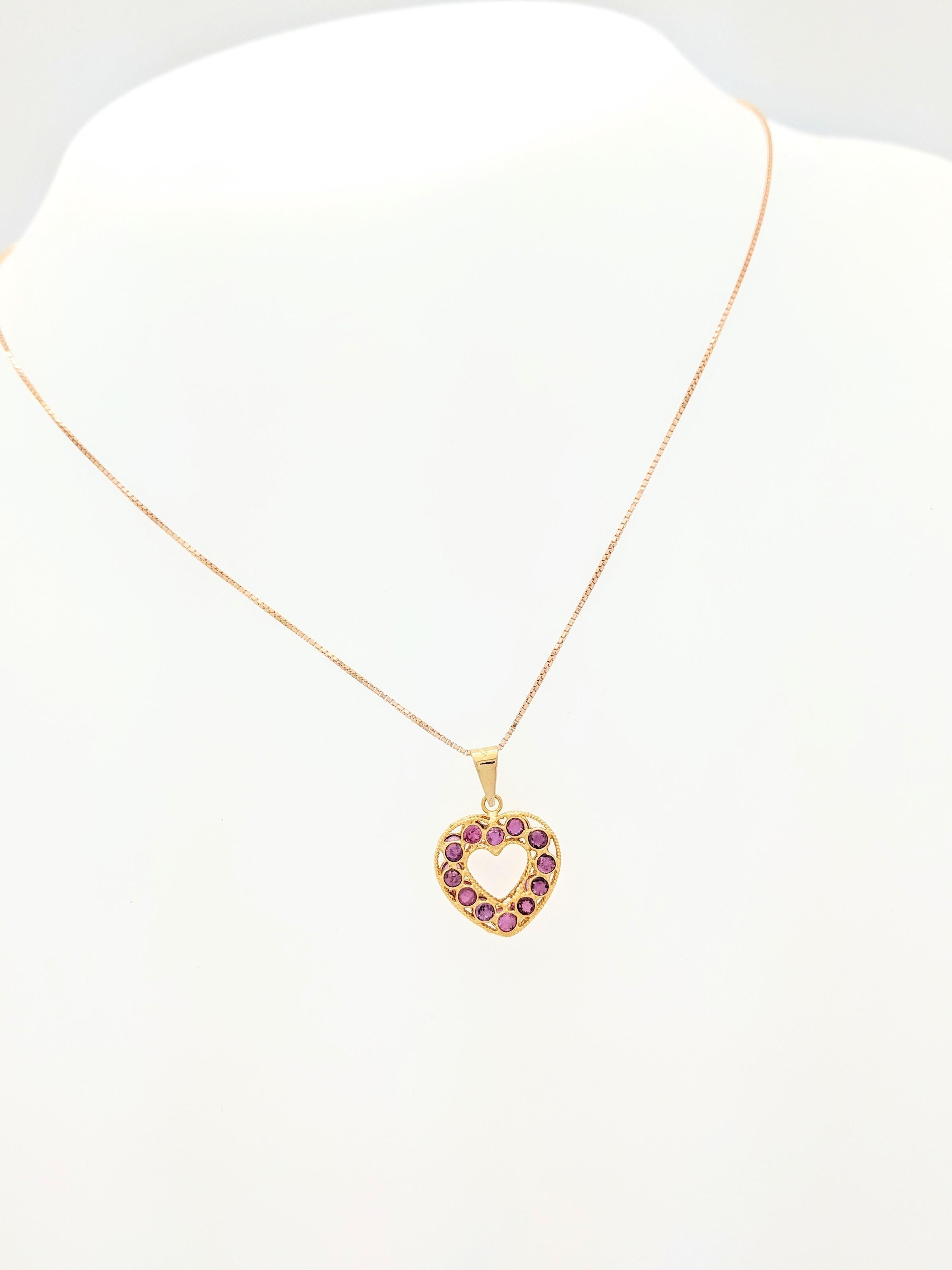 18 Karat Yellow Gold Ruby Heart Necklace at 1stDibs