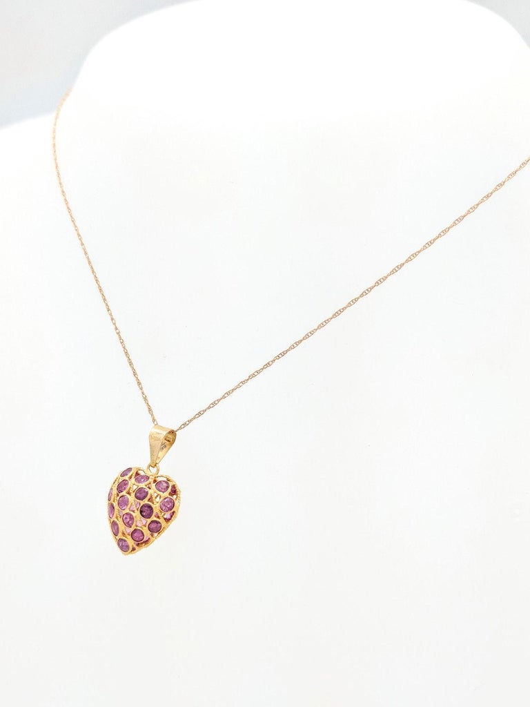 18 Karat Yellow Gold Ruby Heart Necklace at 1stDibs