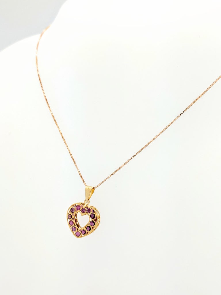 18 Karat Yellow Gold Ruby Heart Necklace at 1stDibs