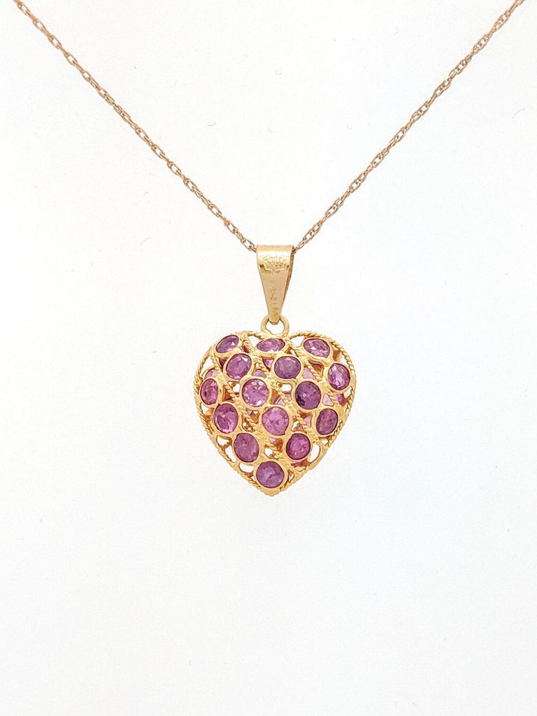 18 Karat Yellow Gold Ruby Heart Necklace at 1stDibs